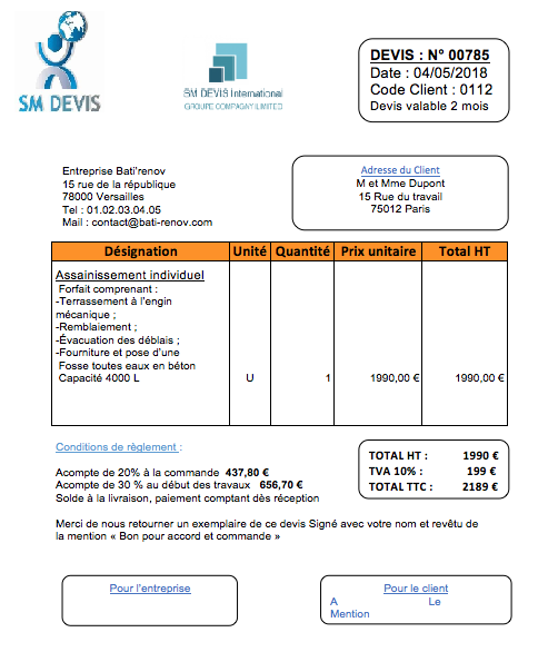 Exemples De Devis Travaux Sm Devis Votre Partenaire De Confiance
